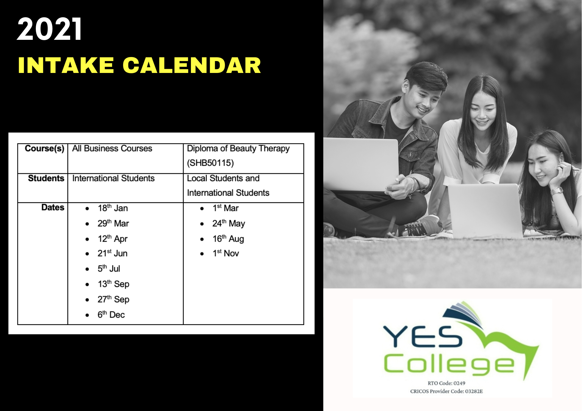 Intake Dates | YES College