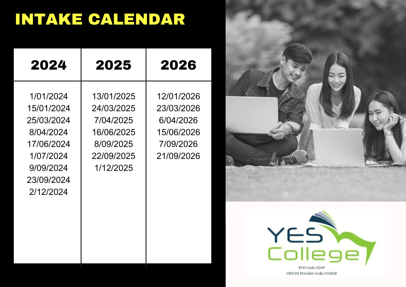 Intake Dates | YES College